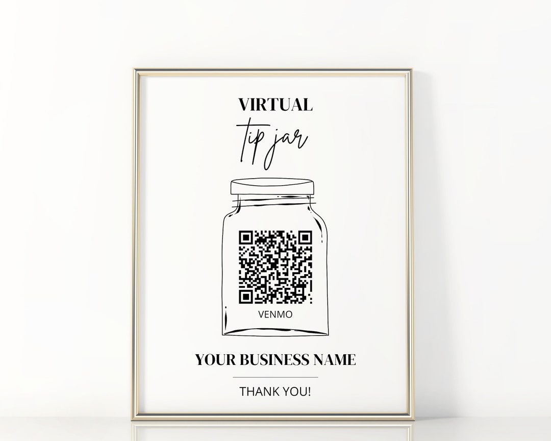 Virtual Tip Jar Sign Template, QR Code Sign Template, Venmo Payment ...