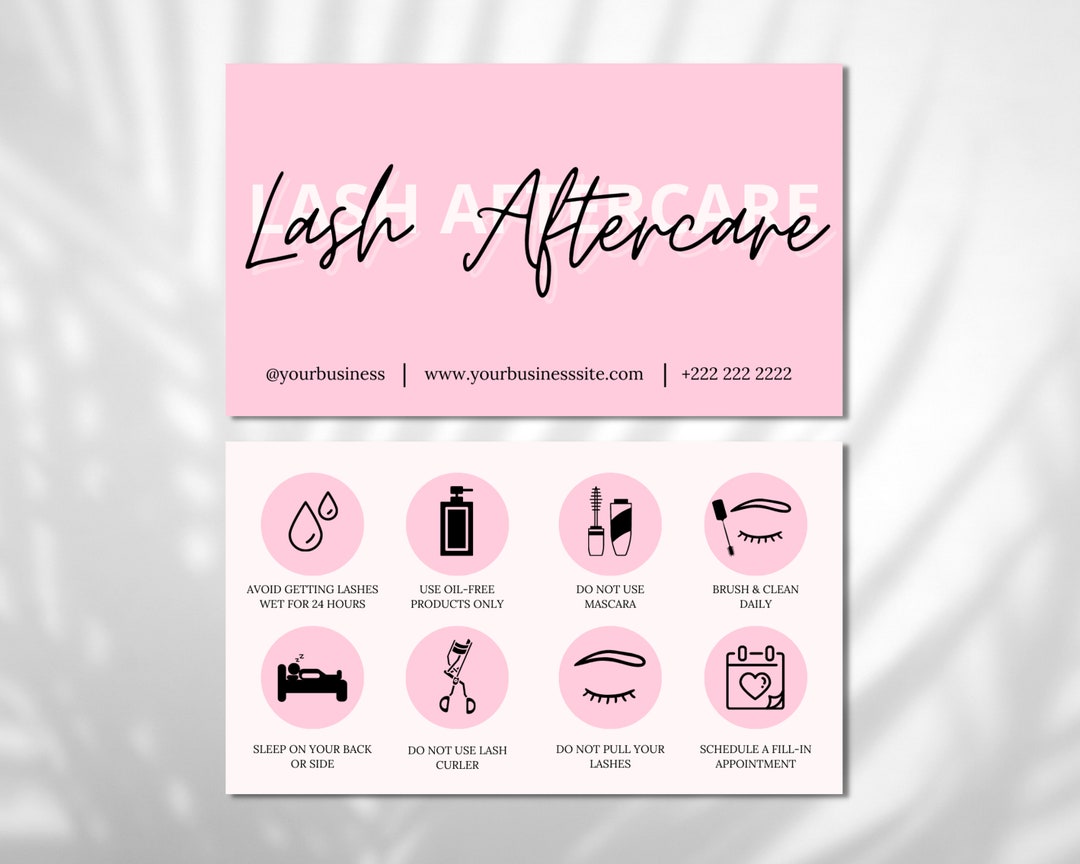 Pink Lash Aftercare Card Template, Printable Eyelash Care Cards ...