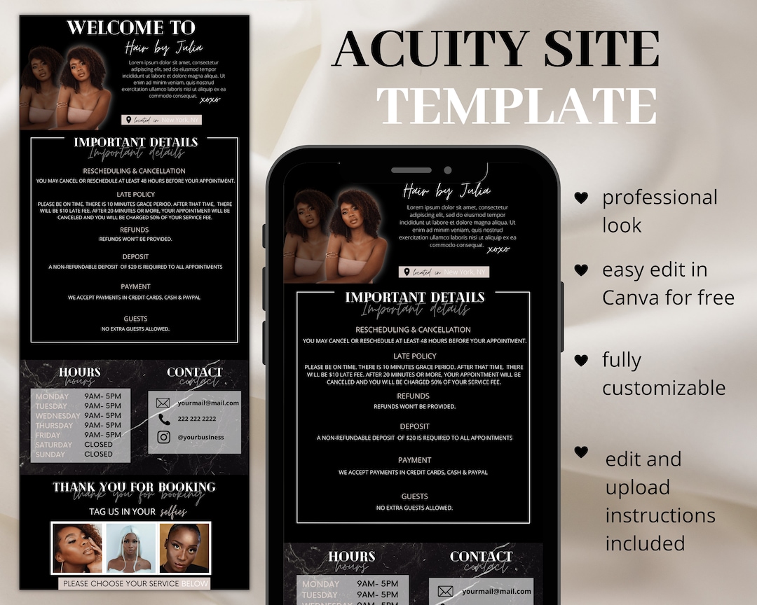 Acuity Scheduling Design, Acuity Booking Site, DIY Acuity Template ...