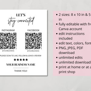 Editable Connect With Us Template, Social Media QR Code Sign Template ...