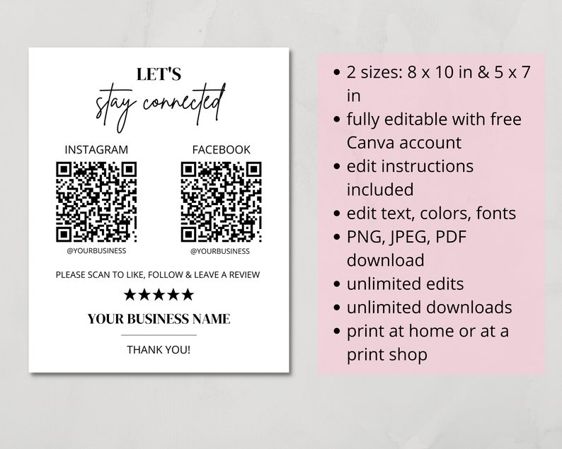 Editable Connect With Us Template, Social Media QR Code Sign Template ...