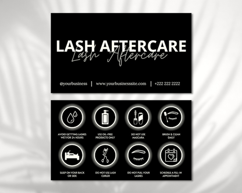 Lash Aftercare Card Template, Printable Eyelash Care Cards, Editable ...