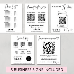 QR Code Sign Small Business Bundle, Printable Scan to Pay Sign Template ...