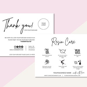 Resin Care Card Template, Thank You Card Template, Resin Product Care ...