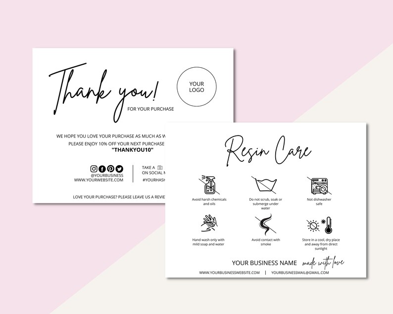 Resin Care Card Template, Thank You Card Template, Resin Product Care ...