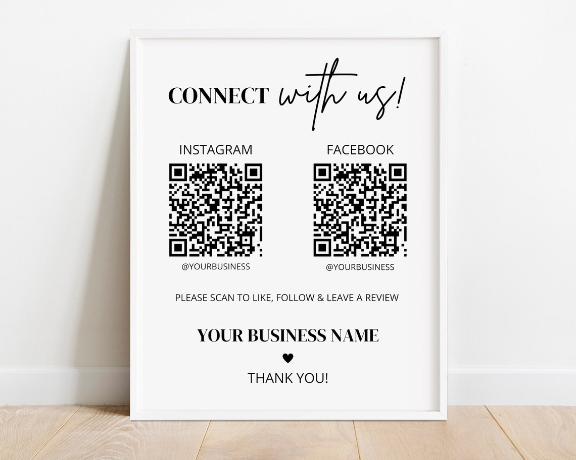 Editable Connect With Us Template, Social Media QR Code Sign Template ...