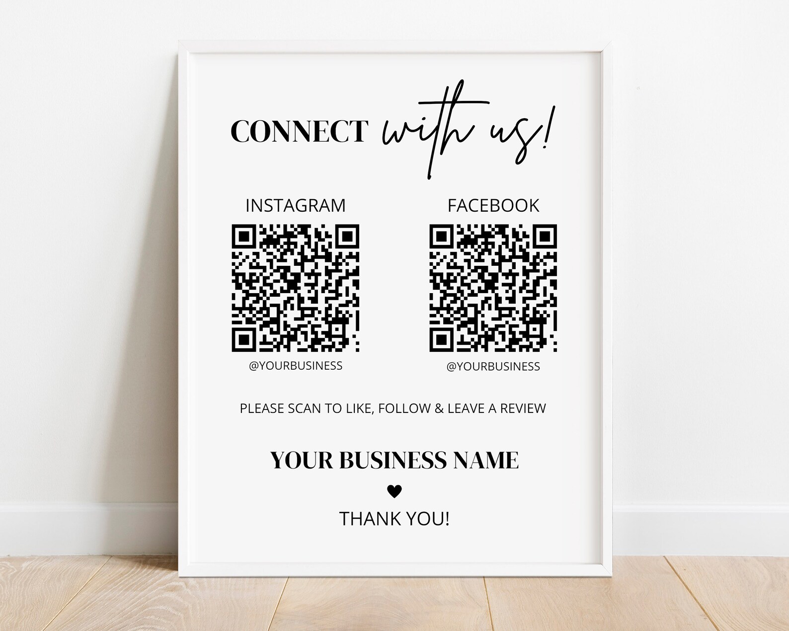 Editable Connect With Us Template, Social Media QR Code Sign Template ...