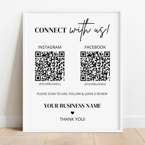 Editable Connect With Us Template, Social Media QR Code Sign Template ...