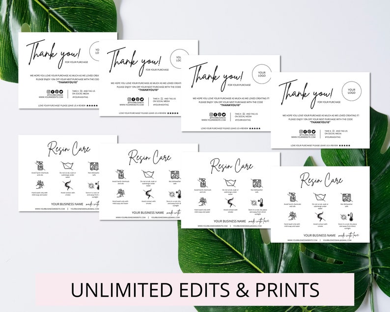 Resin Care Card Template, Thank You Card Template, Resin Product Care ...