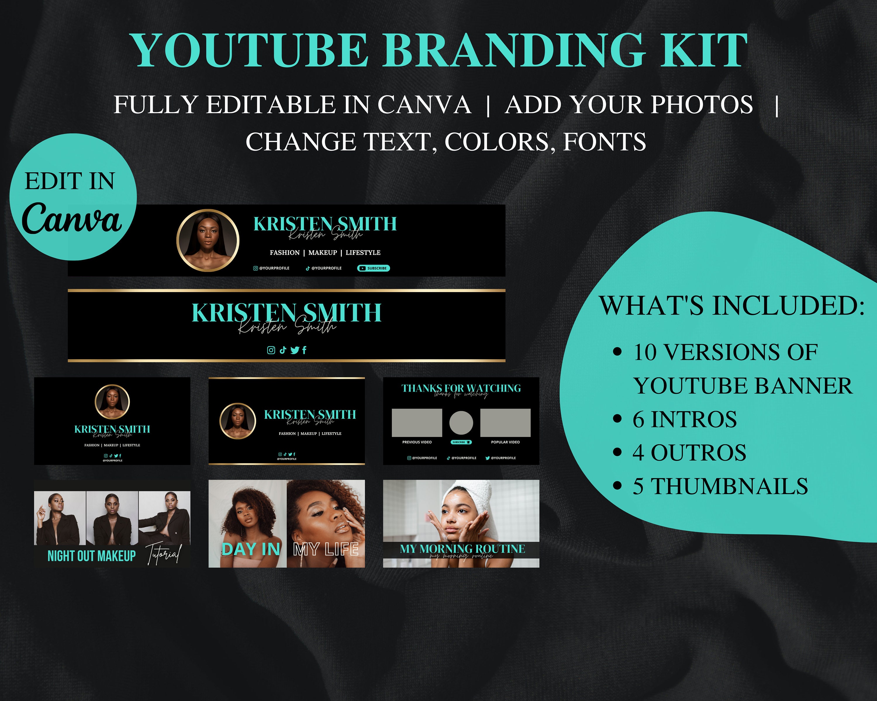 Youtube Branding Kit, Editable Youtube Banner, Intro, Outro, End Screen ...