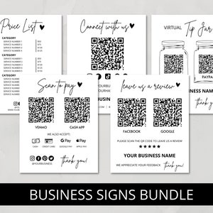 Small Business Signs Bundle, QR Code Sign Template, Printable Scan to ...