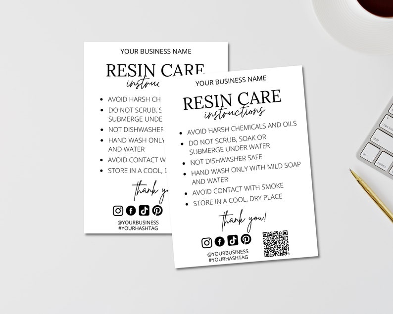 Resin Care Card Template Resin Product Care Instructions - Etsy