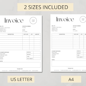 Minimalist Invoice Template, Editable Invoice Form, Small Business ...
