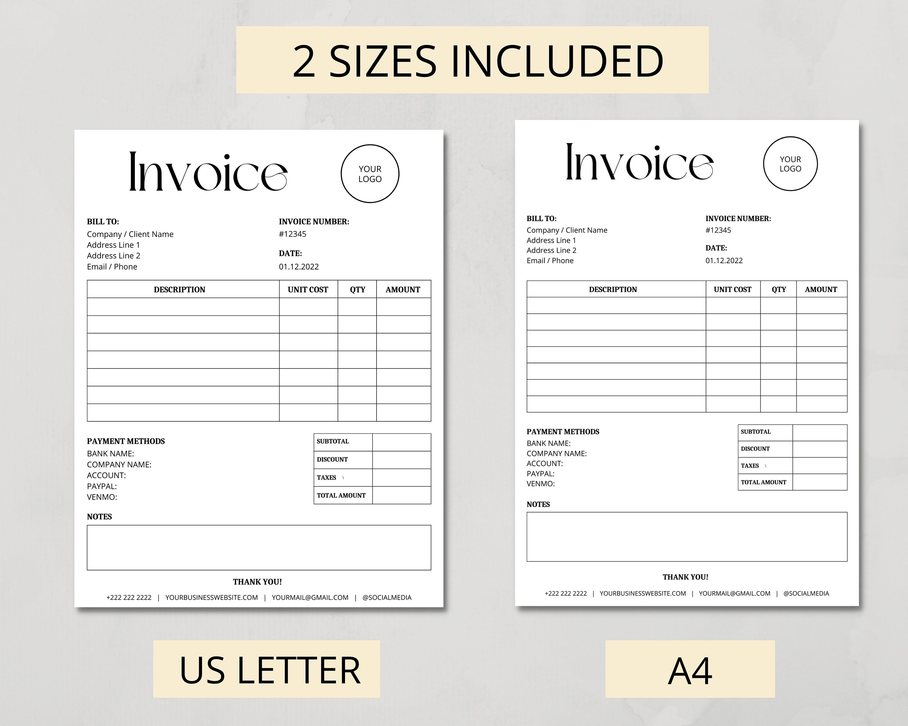Minimalist Invoice Template, Editable Invoice Form, Small Business ...