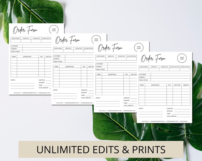 Editable Order Form Template Printable Small Business Order - Etsy