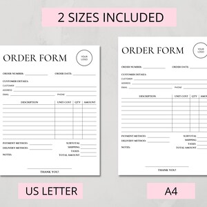 Minimalist Order Form Template, Editable Small Business Order Form ...