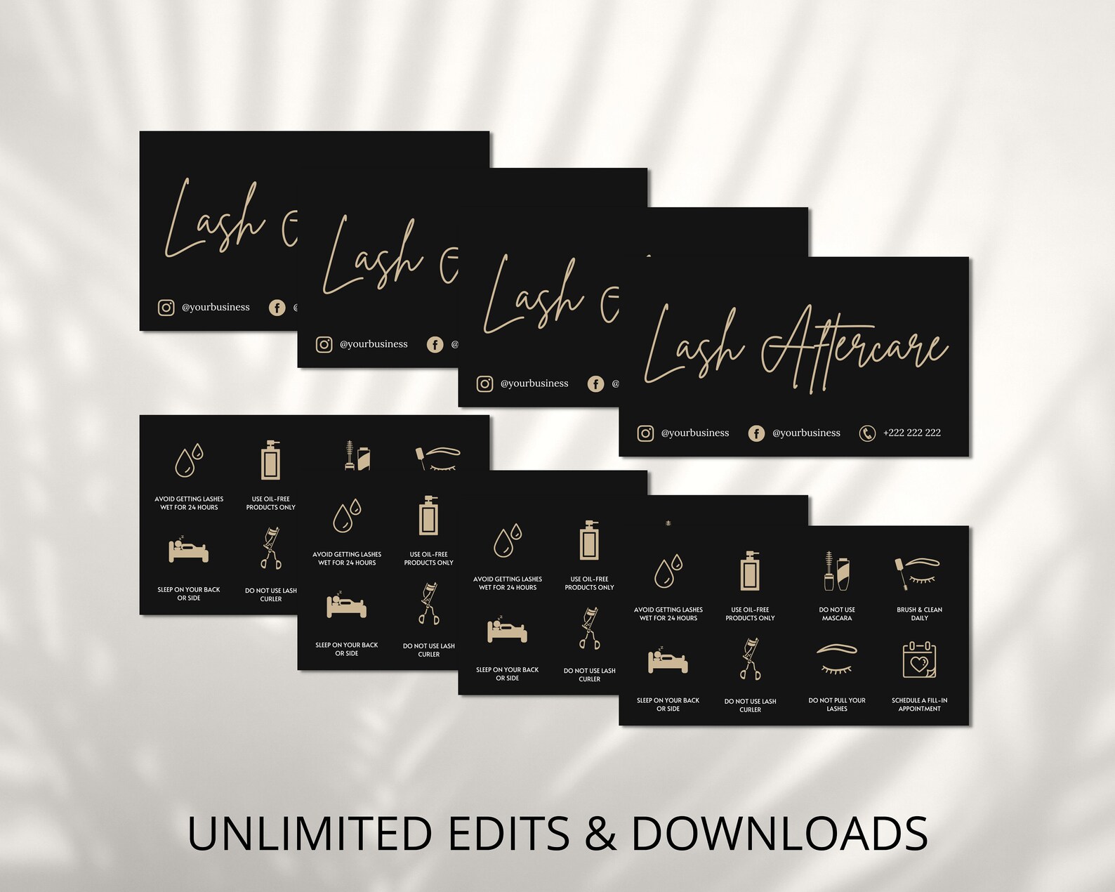 Lash Aftercare Card Template, Printable Eyelash Care Cards, Editable ...