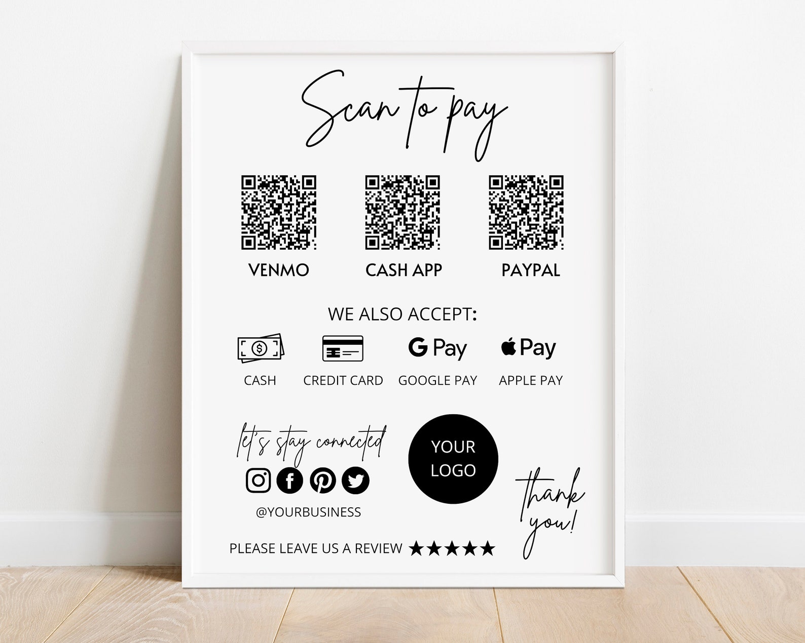 Editable Scan to Pay Template QR Code Sign Template - Etsy