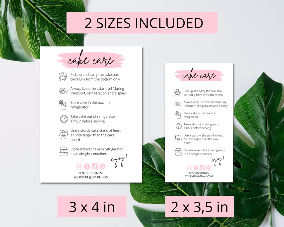 Cake Care Card Template Cake Care Instructions Editable - Etsy