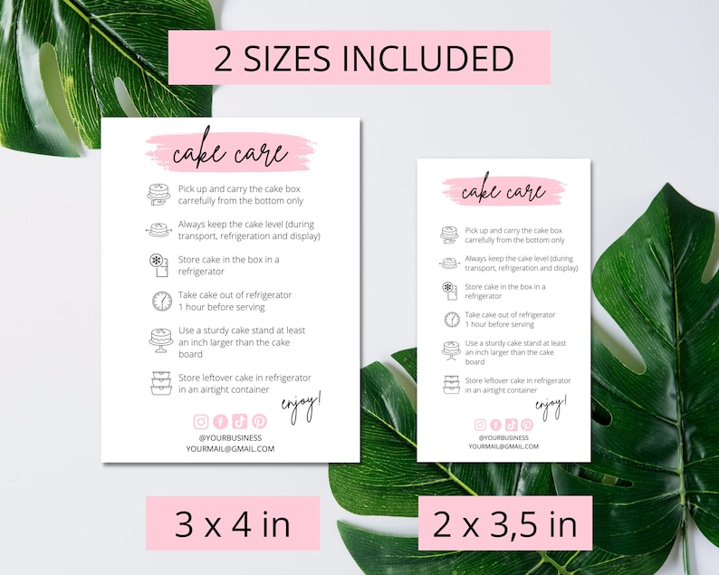 Cake Care Card Template Cake Care Instructions Editable - Etsy