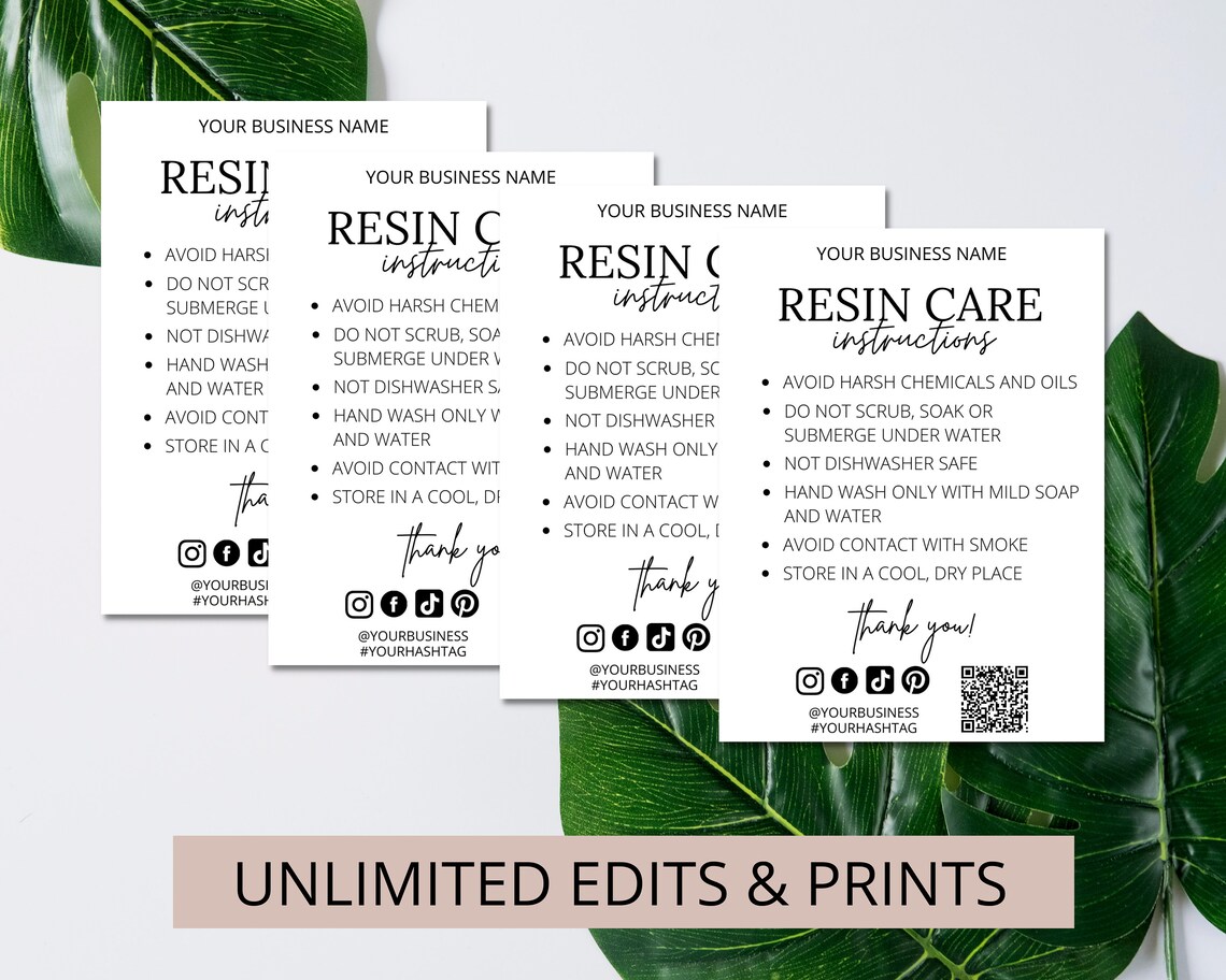 Resin Care Card Template, Resin Product Care Instructions Guide ...