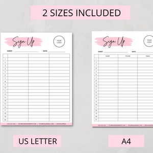 Editable Sign up Sheet Template, Printable Sign up Template, Sign up ...