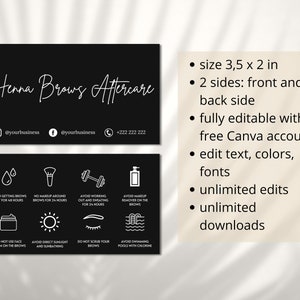 Henna Brows Aftercare Card Template, Editable Henna Brow After Care ...