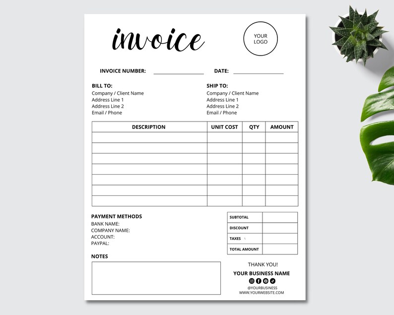 Editable Invoice Template, Printable Invoice Form, Small Business ...