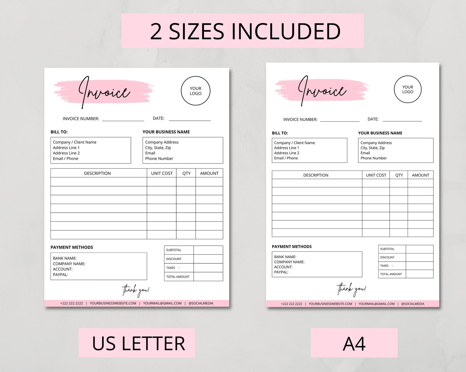 Editable Invoice Template, Printable Invoice Form, Small Business ...