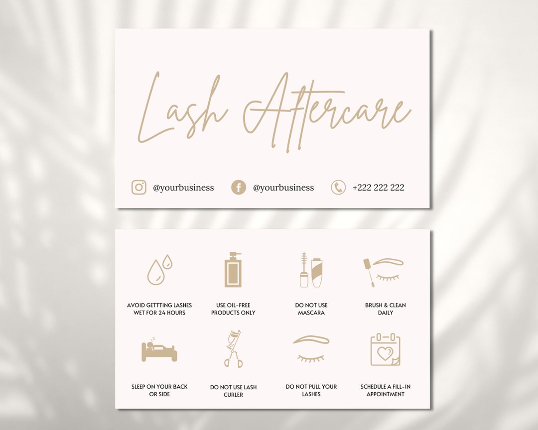 Lash Aftercare Card Template, Printable Eyelash Care Cards, Editable ...