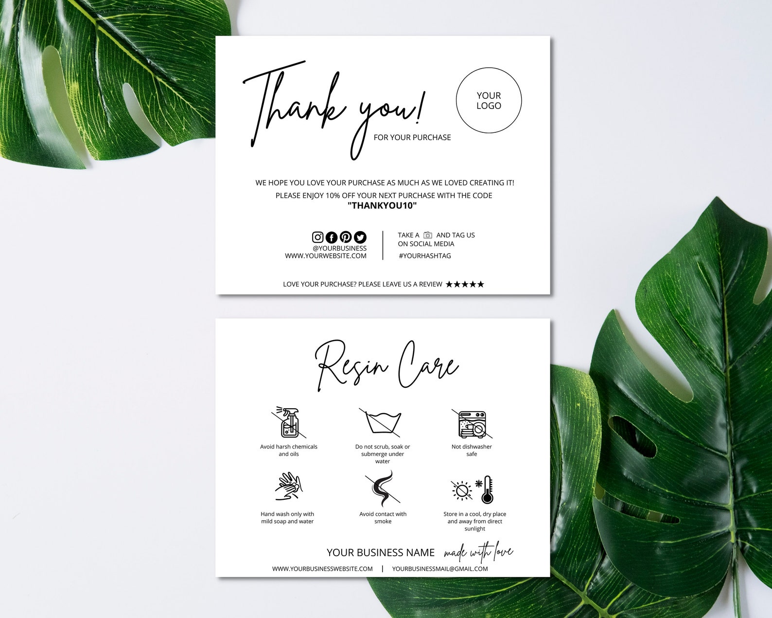 Resin Care Card Template, Thank You Card Template, Resin Product Care ...