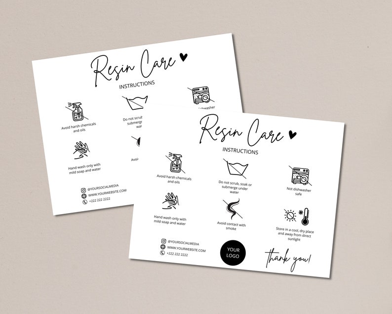 Resin Care Card Template, Resin Product Care Instructions Guide ...