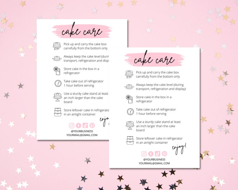 Cake Care Card Template Cake Care Instructions Editable - Etsy