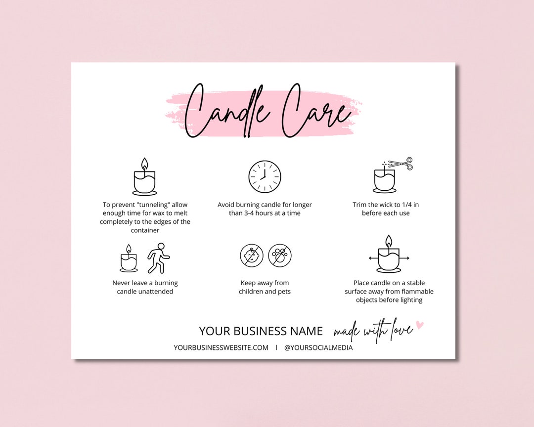 Candle Care Card Template, DIY Candle Care Instructions, Printable ...