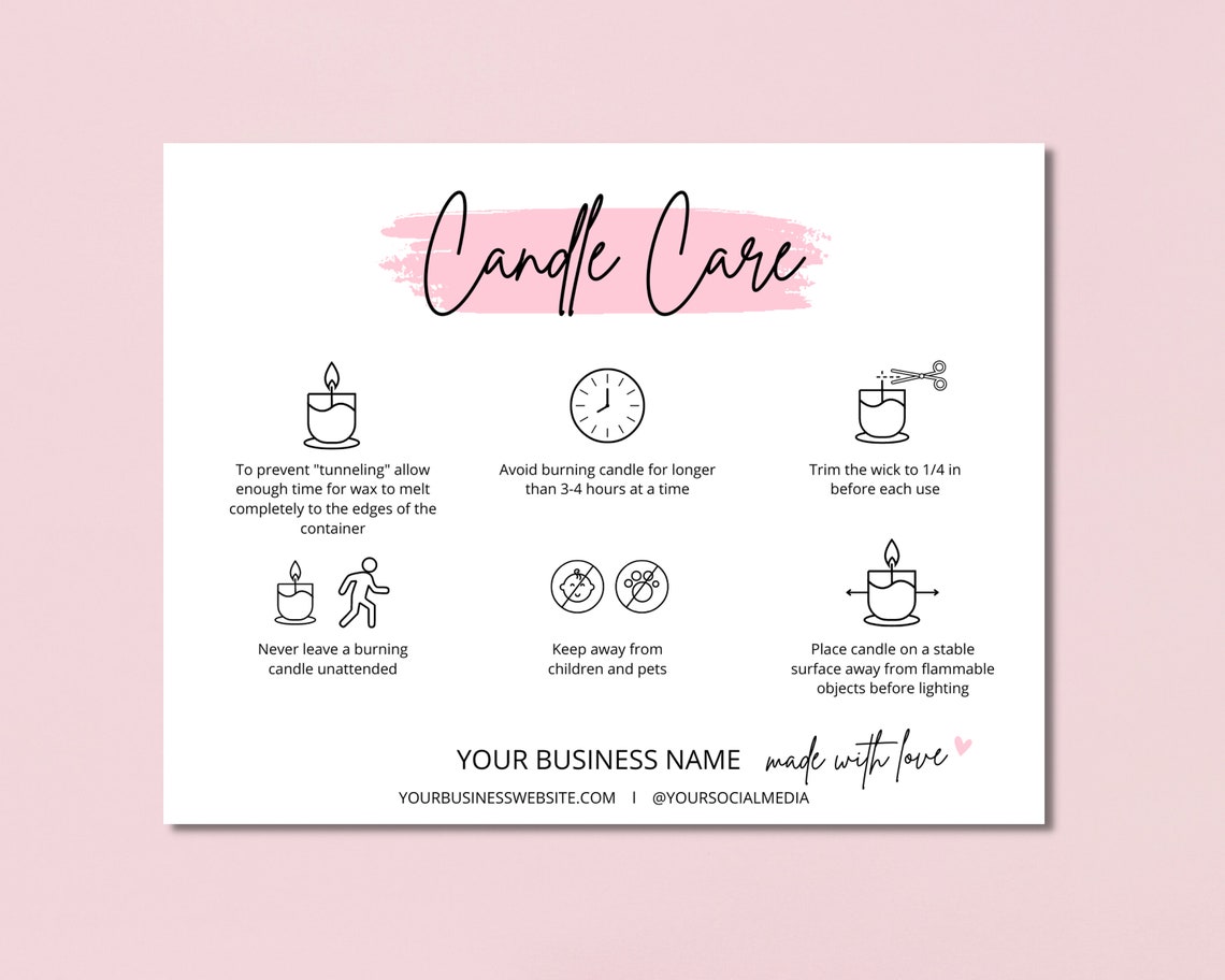 Candle Care Card Template DIY Candle Care Instructions - Etsy