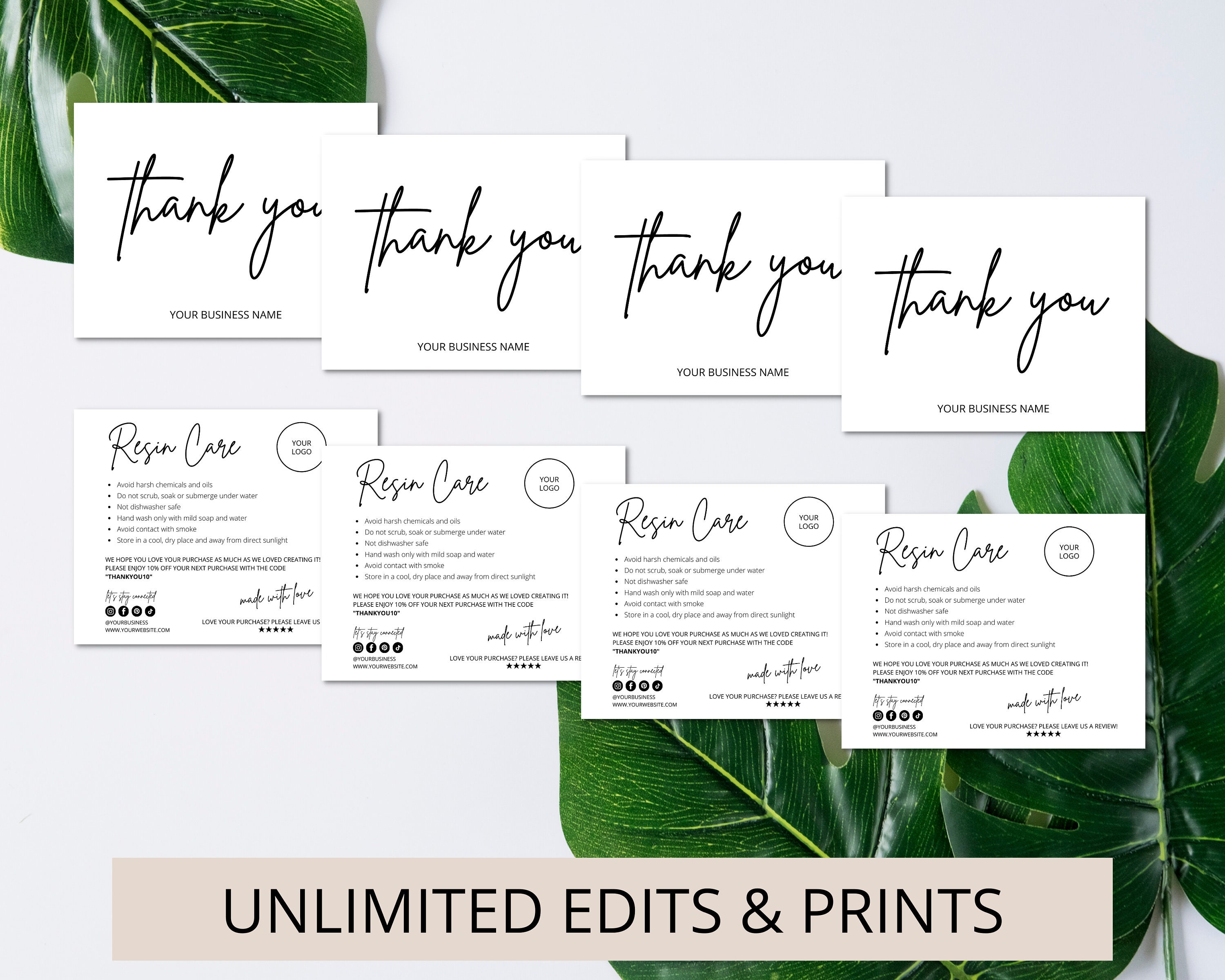 Resin Care Card Template, Thank You Card Template, Resin Product Care ...