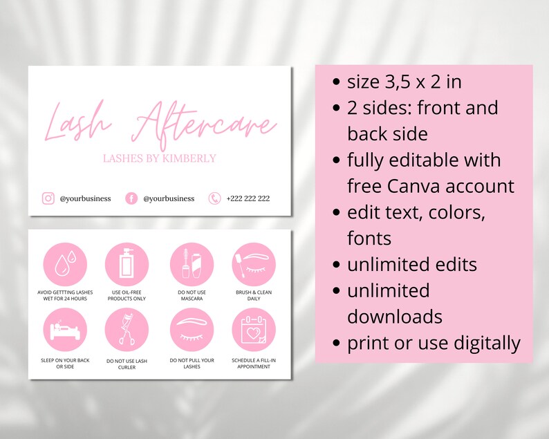 Lash Aftercare Card Template Printable Eyelash Care Card - Etsy