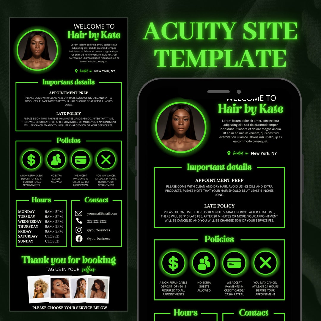 Neon Green Hair Stylist Acuity Scheduling Template, Hair Stylist ...