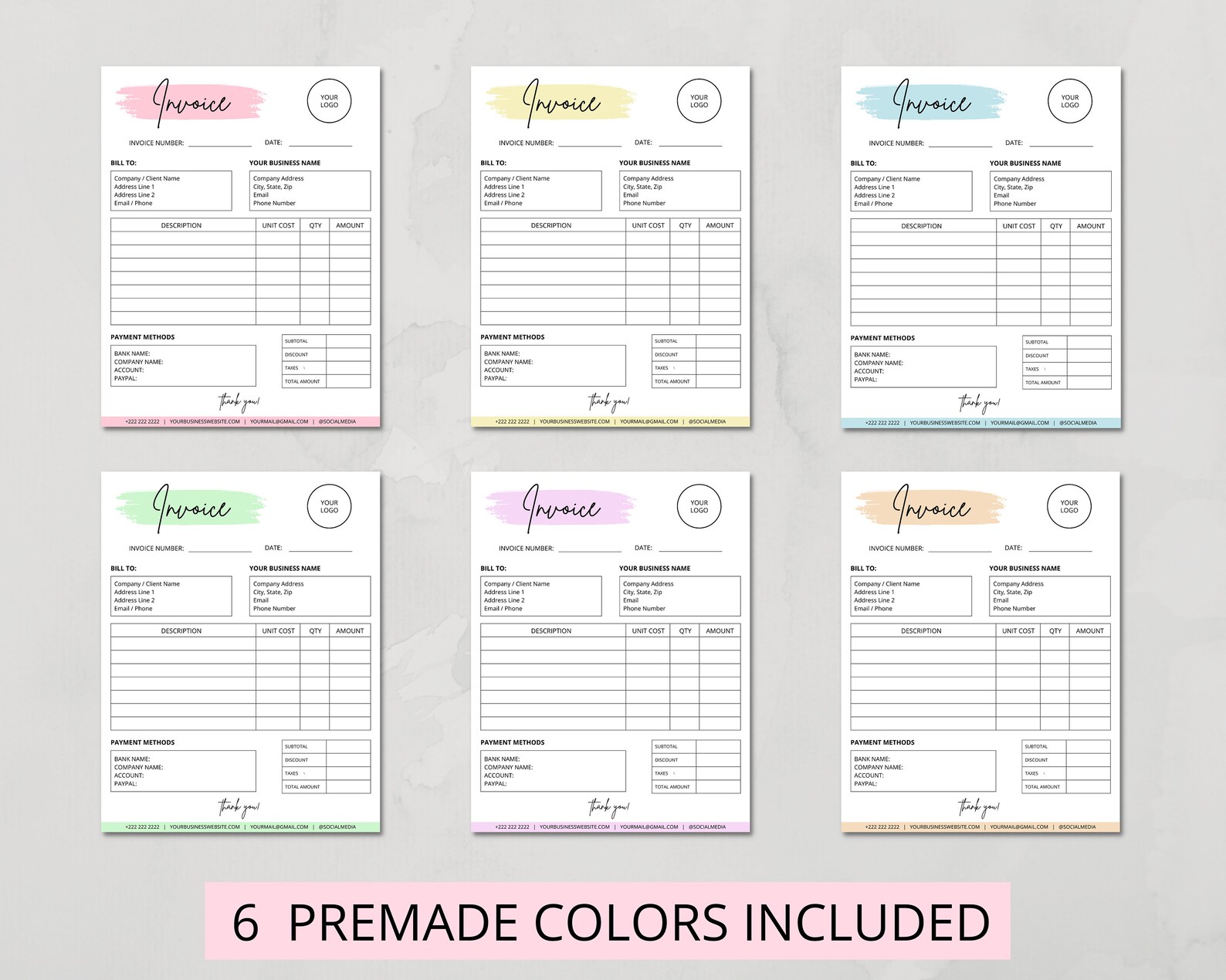 Editable Invoice Template, Printable Invoice Form, Small Business ...
