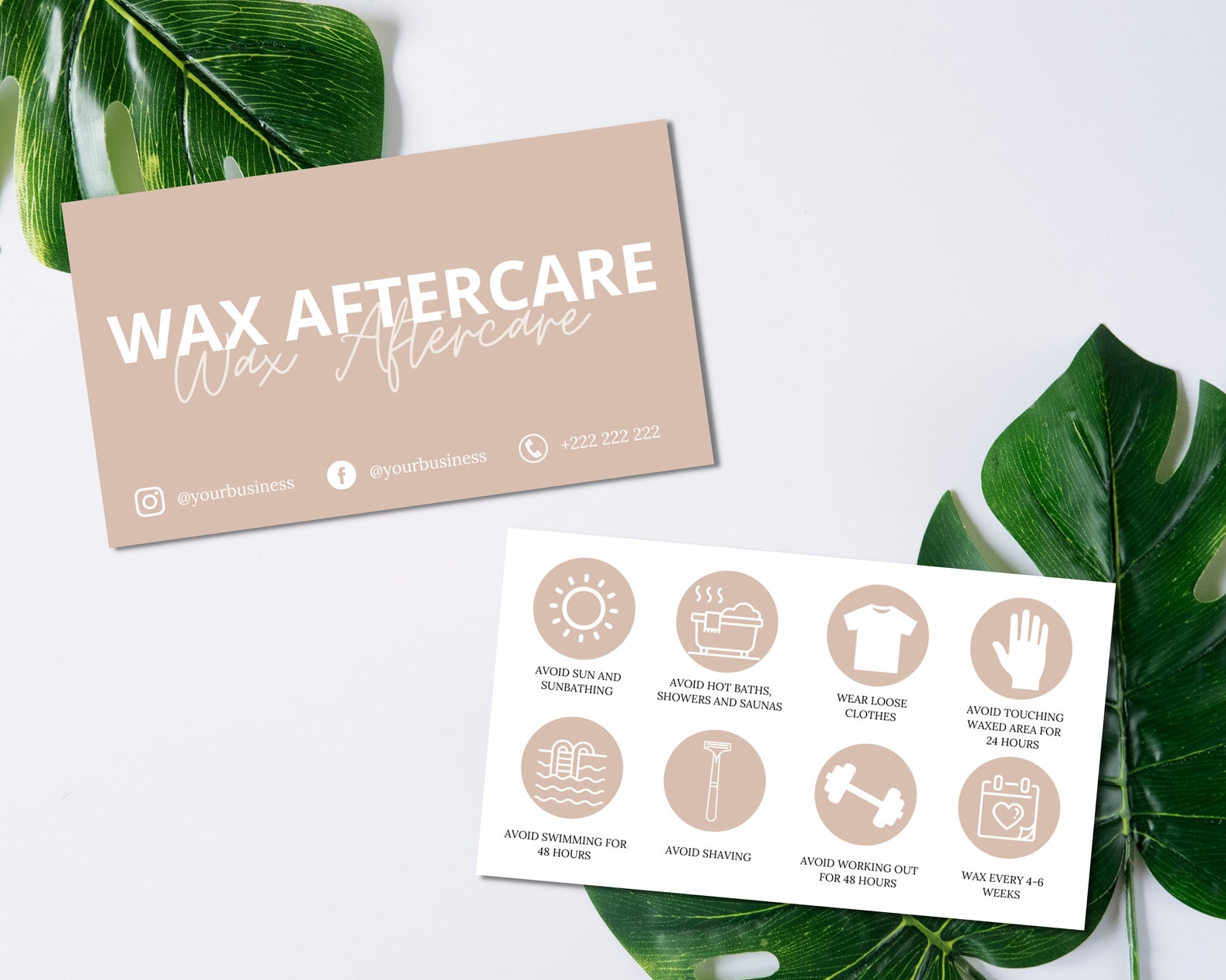 Waxing Aftercare Card Template, Printable Hair Removal Care Cards ...