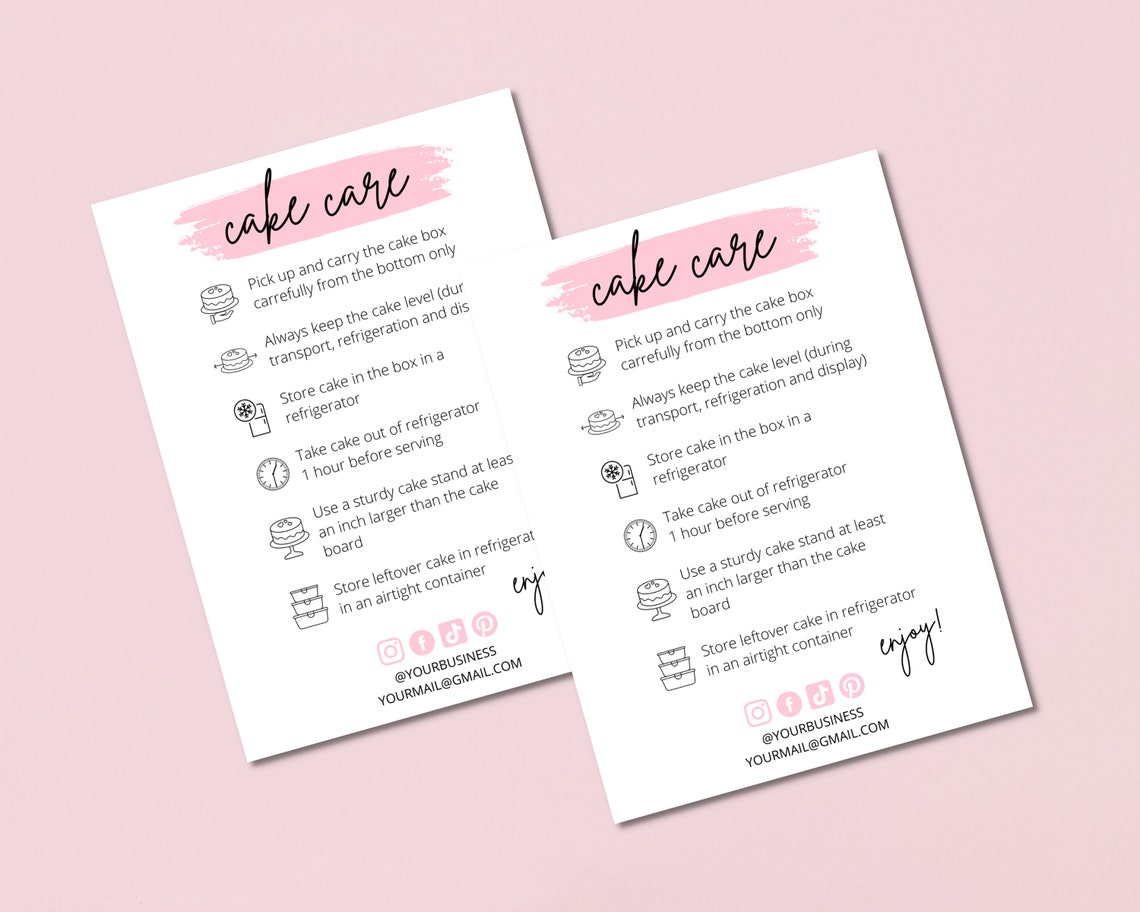 Cake Care Card Template Cake Care Instructions Editable - Etsy