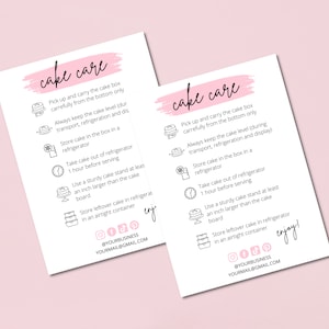 Cake Care Card Template, Cake Care Instructions, Editable Printable ...
