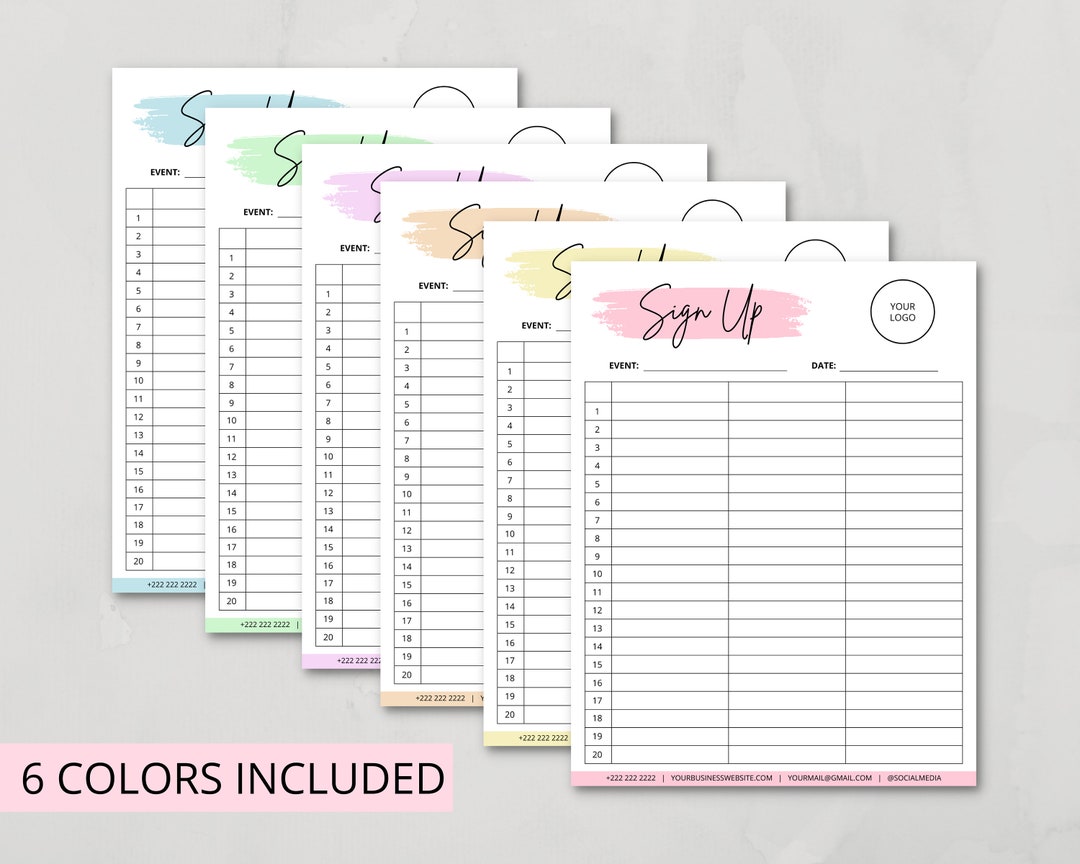 Editable Sign up Sheet Template, Printable Sign up Template, Sign up ...