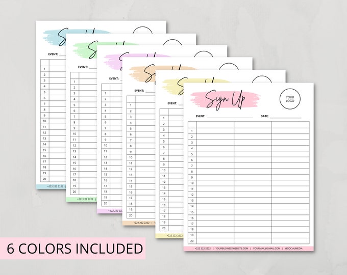 Editable Sign up Sheet Template / Printable Sign up Form / Sign in ...
