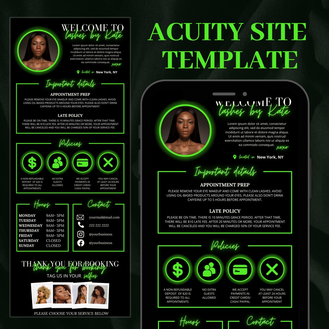 Neon Green Acuity Scheduling Template, DIY Booking Site Template ...