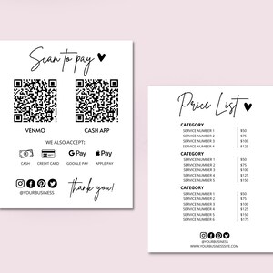 Payment Sign & Price List Template Bundle, QR Code Sign Template ...