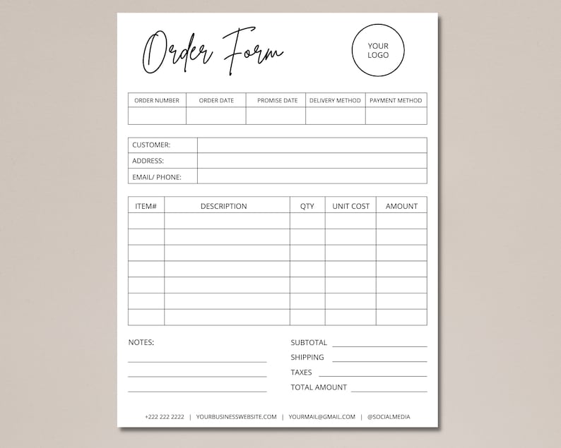 Editable Order Form Template Printable Small Business Order - Etsy