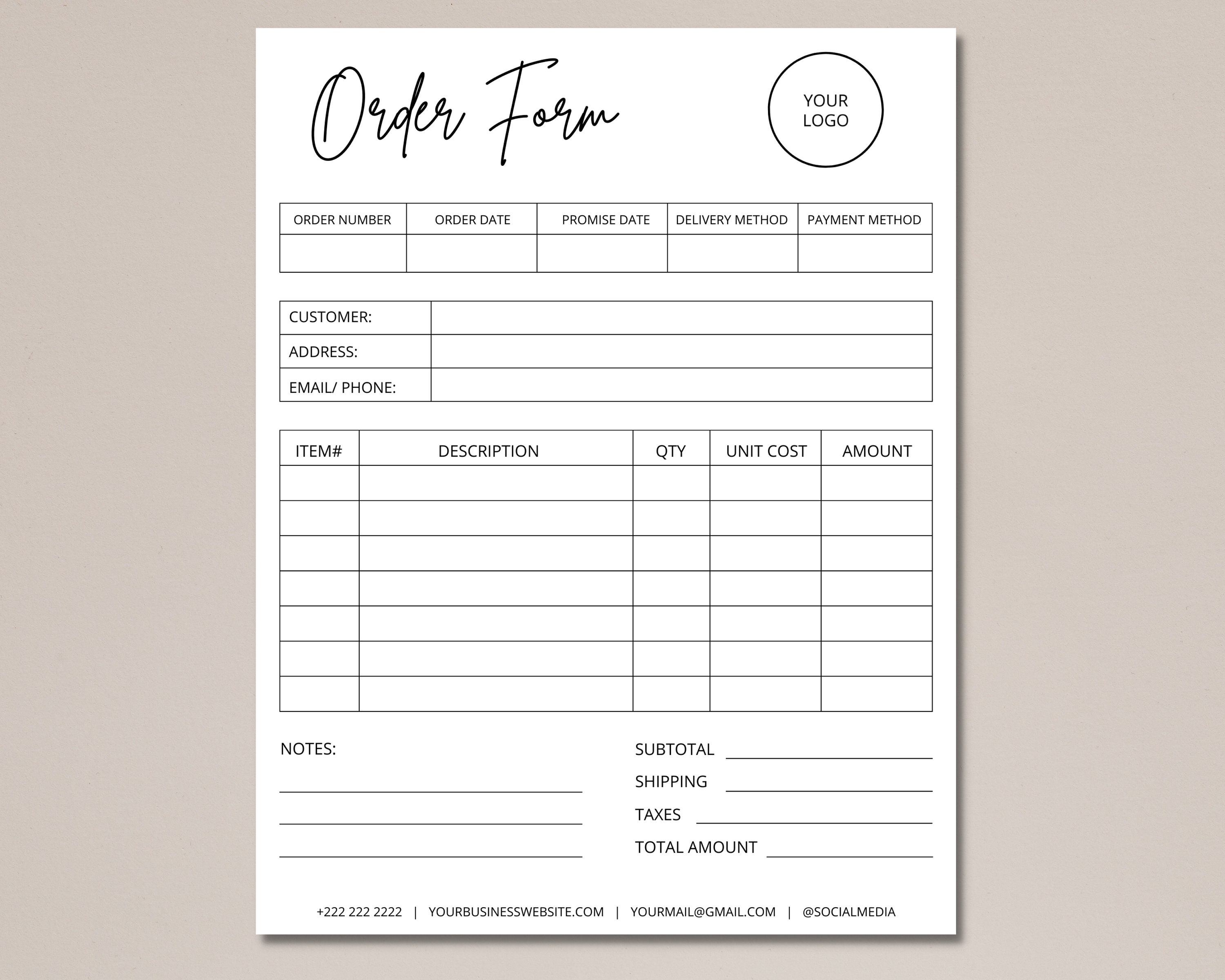 Editable Order Form Template Printable Small Business Order - Etsy ...