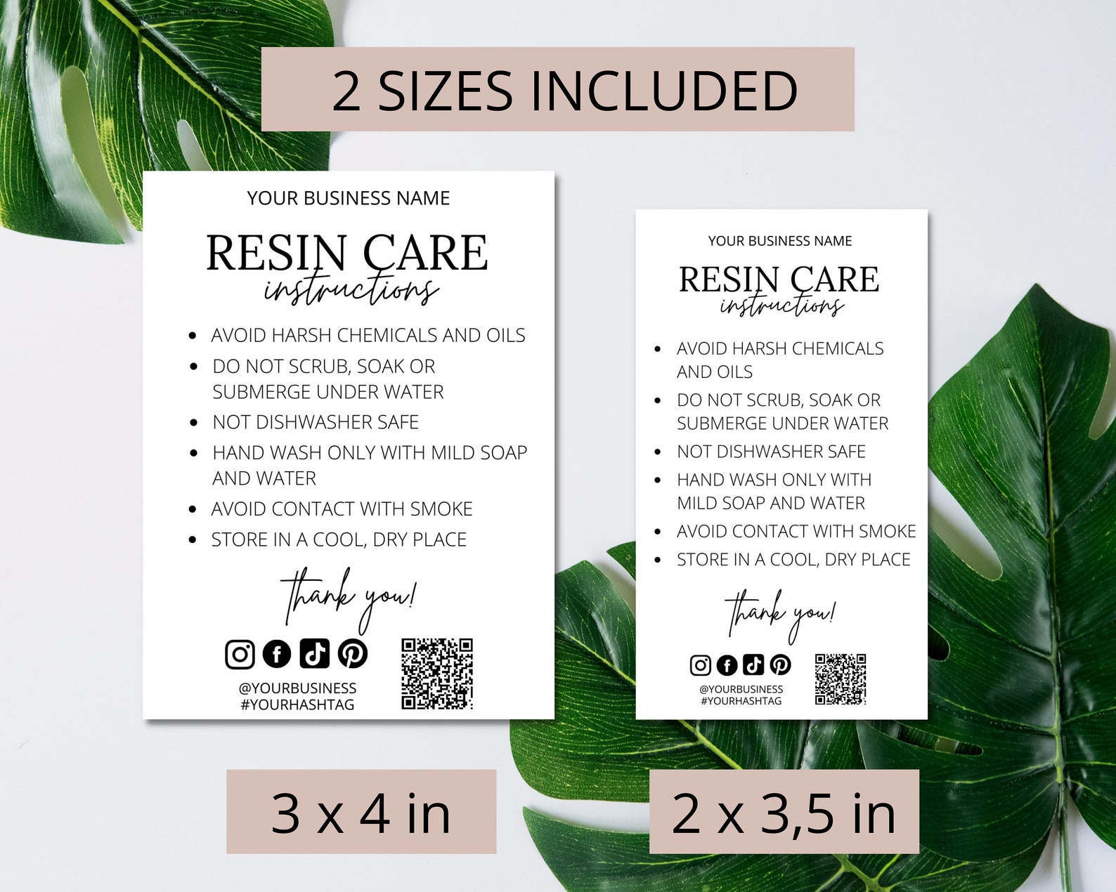 Resin Care Card Template, Resin Product Care Instructions Guide ...