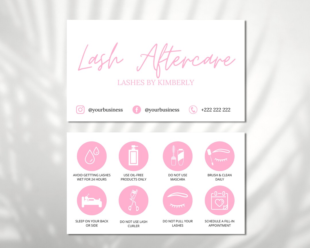 Lash Aftercare Card Template, Printable Eyelash Care Card, Editable ...